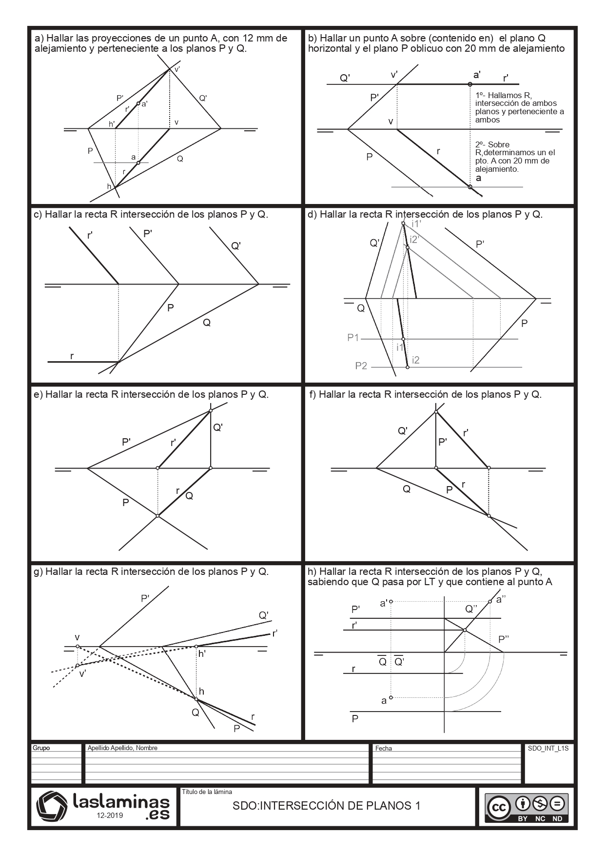 SOLUCIONES INTERSECCIÓN DE PLANOS :: EJERCICIOS DIBUJO TÉCNICO BACHILLERATO